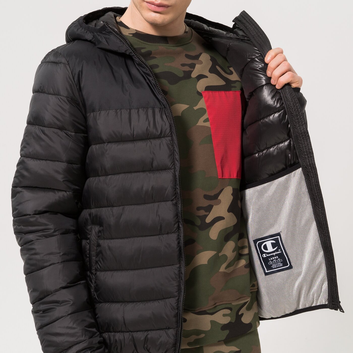 CHAMPION KURTKA ZIMOWA HOODED JACKET 218073KK001 | kolor czarny ...