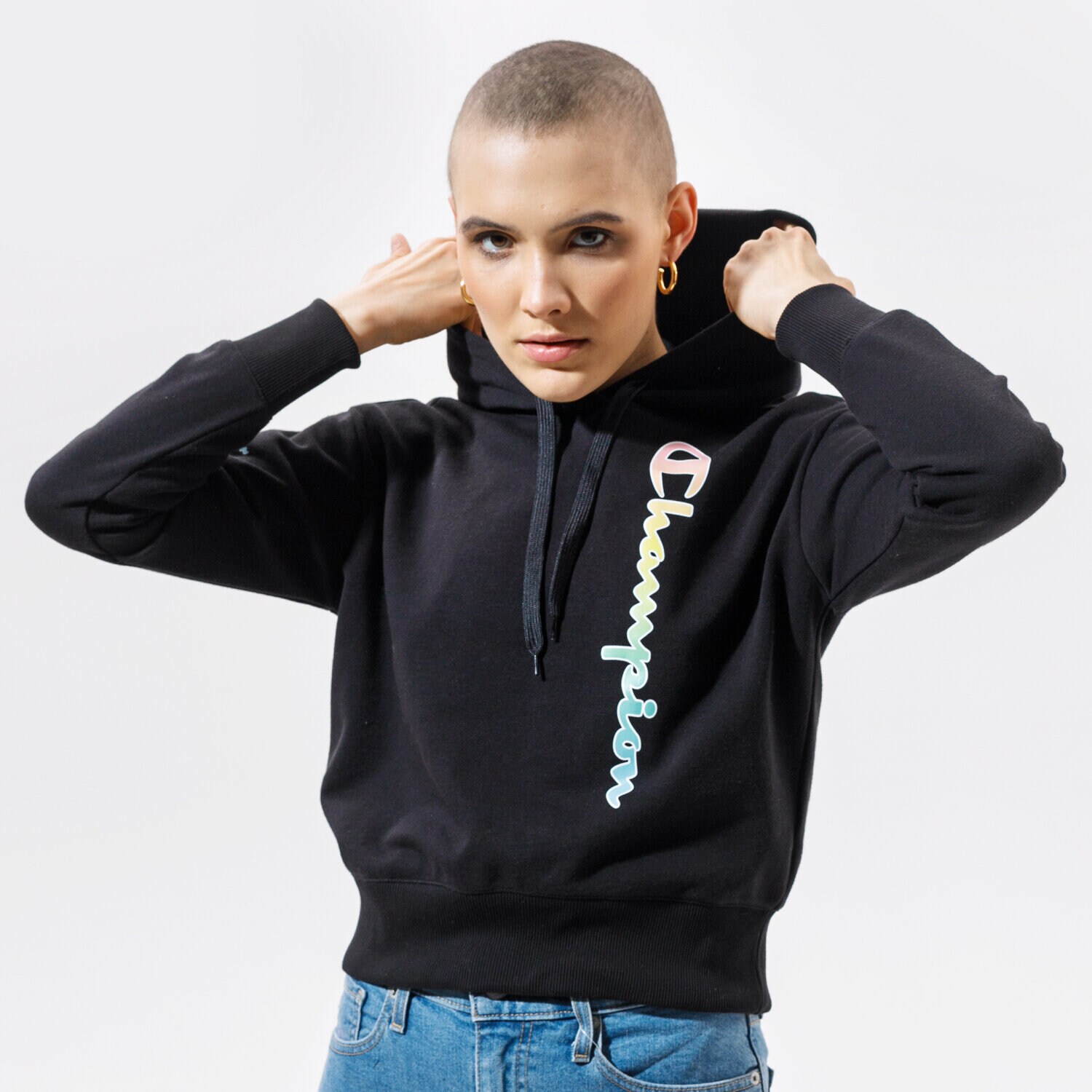 CHAMPION BLUZA Z KAPTUREM HOODED SWEATSHIRT 114076KK001 CZARNY | Damskie Bluzy w Sizeer