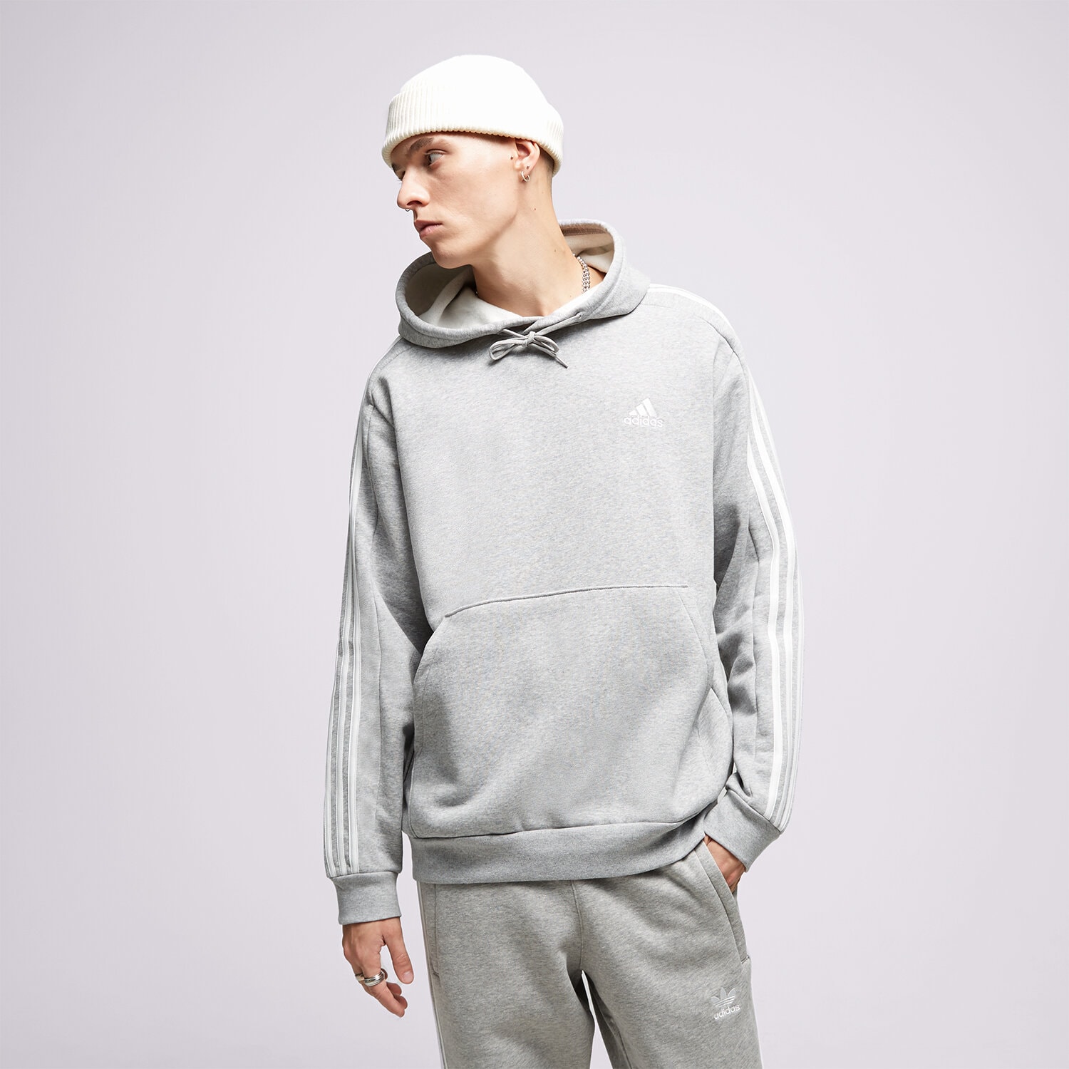 ADIDAS BLUZA M 3S FL HD IJ6474 SZARY | Męskie Bluzy w Sizeer